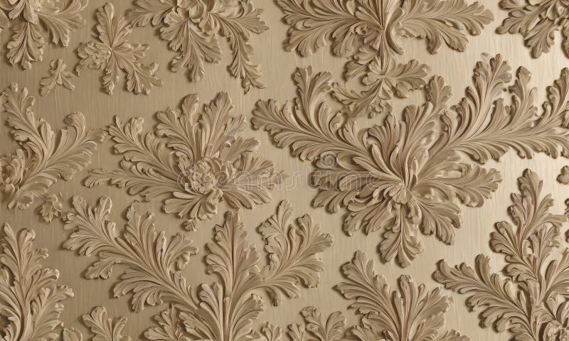 Close-up View Beige Wall with Repeating Pattern Intricate Floral ...