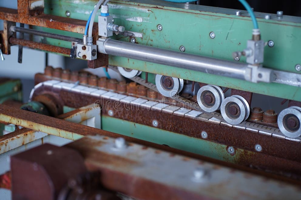 Industrial Belt Conveyor System with Pneumatic Components – Rusted ...