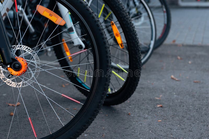 Close-up View of Bicycle Wheels with Tyres Stock Photo - Image of ...