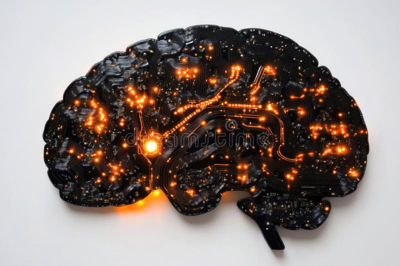 A Close-up View of a Black Brain with Orange Lighting Stock Image ...