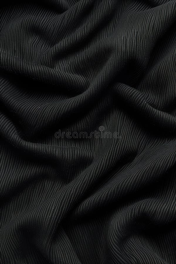 Close-up View of Black Fabric with Unique Wavy Pattern. Fabric Texture ...
