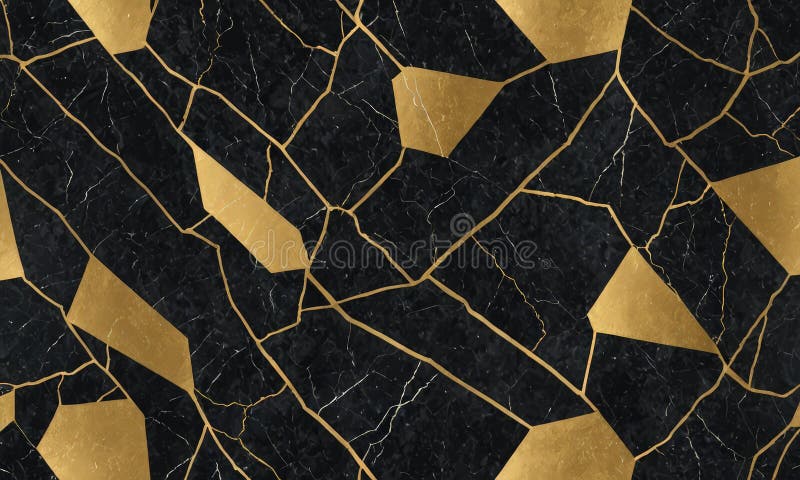 Close-up View Black and Gold Marble Surface, Featuring Repeating ...