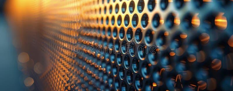 Close Up View of a Black Metal Mesh with Golden Lights Shining through ...
