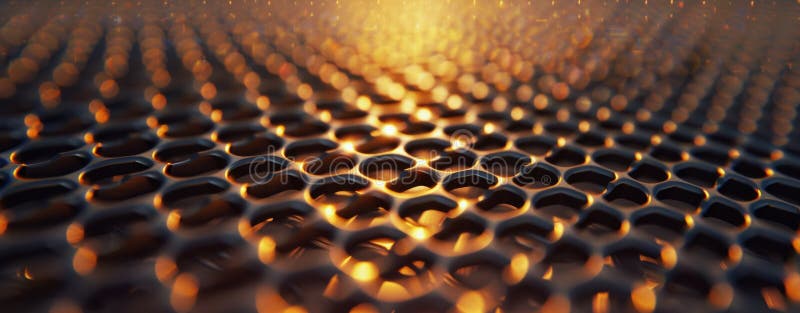 Close Up View of a Black Metal Mesh with Golden Lights Shining through ...