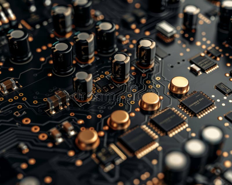 Close Up View of Black Pcb with Gold Connectors, Technology Concept ...