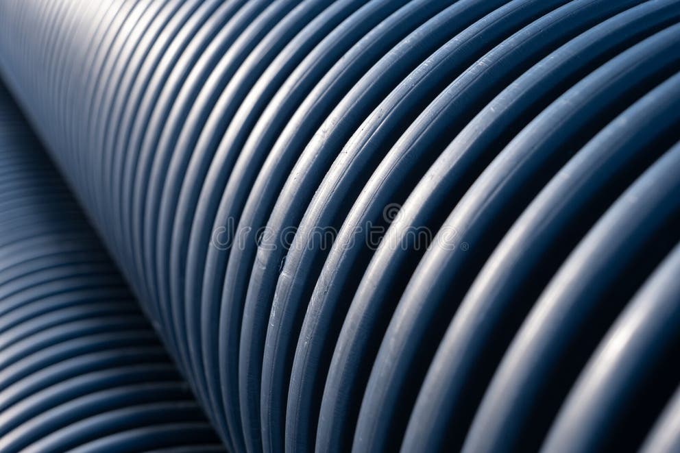 Close-up View on Black Plastic Corrugated Drain Pipe Ribs Texture Stock ...