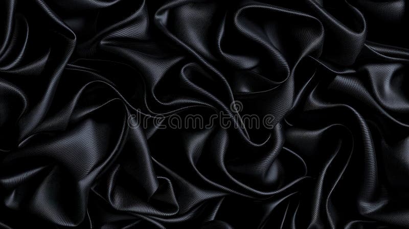 A Close-up View of a Black, Shiny Fabric with a Ruffled Texture. Stock ...