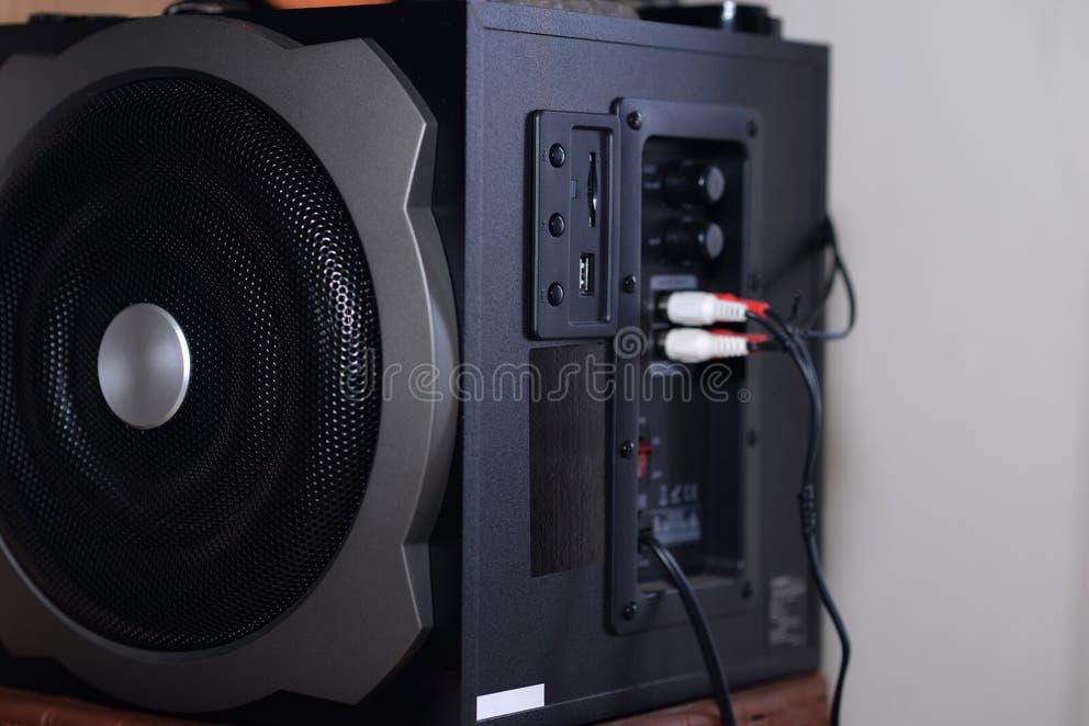 Close-up View of a Black Speaker with Control Panel and Audio ...