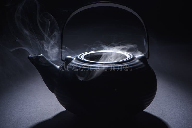 Close-up View of Black Teapot with Hot Steam Stock Photo - Image of ...