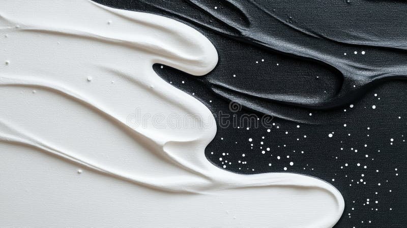 Close-up View of Black and White Abstract Painting Featuring Irregular ...