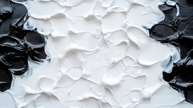 Close-up View of Black and White Abstract Painting Featuring Irregular ...