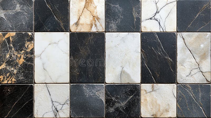 A Close-up View of a Black and White Marble Tile Pattern, Showcasing ...