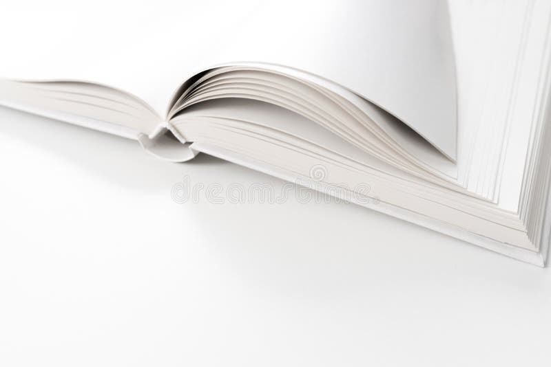 Close-up View of Blank Page Open Book on White Desk Stock Image - Image ...
