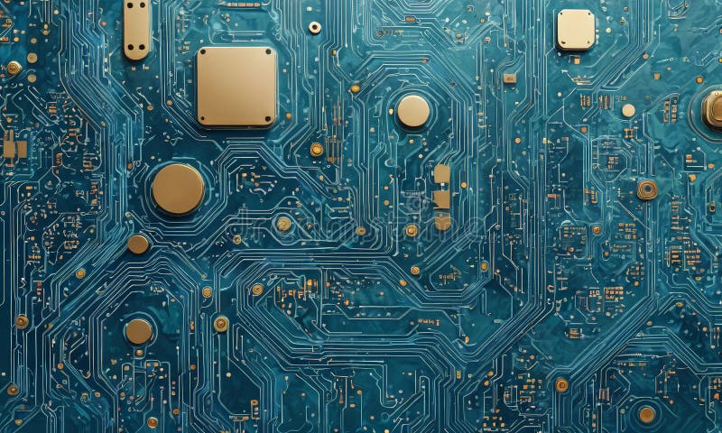 Close-up View Blue Circuit Board with Gold-colored Components ...