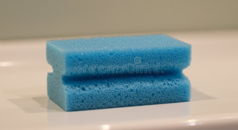 A Close-up View of a Blue Cleaning Sponge with a Rectangular Shape ...