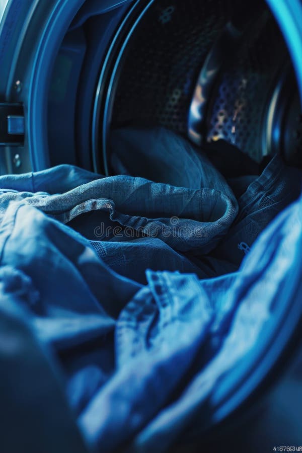 Close Up View of a Blue Cloth Inside a Washing Machine. Suitable for ...