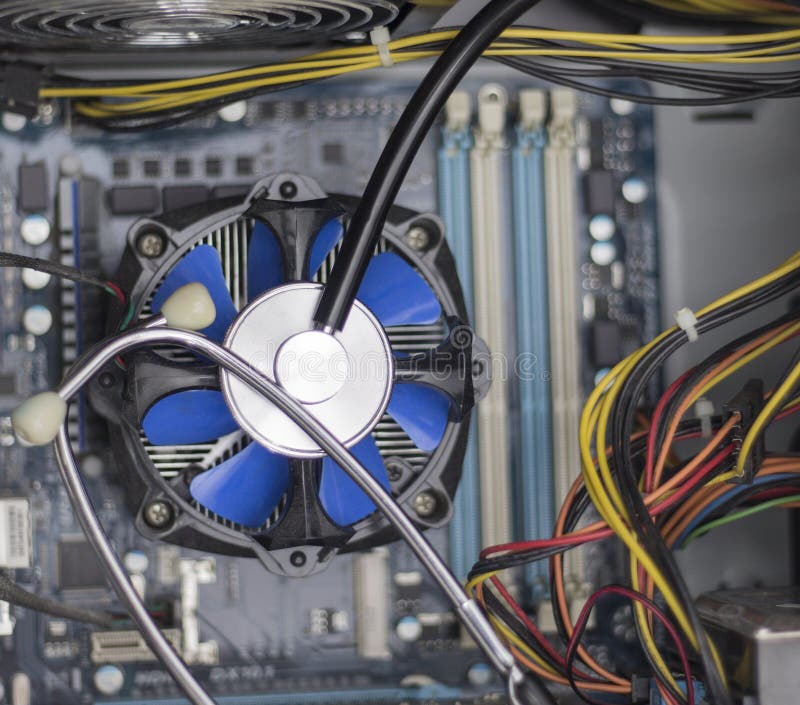 Close-up View of Blue Cpu Fan and Stethoscope. Stock Image - Image of ...