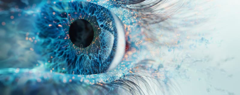 Close Up View of a Blue Eye with Futuristic Glowing Elements, Digital ...
