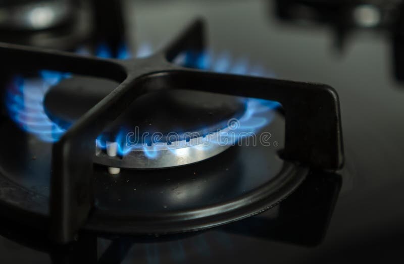 Close-up View of the Blue Flame of Natural Gas Burning in the Burners ...