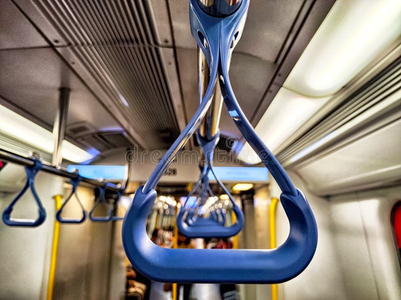 Handrail in Subway Transport System Showcasing Blue Grip Near ...