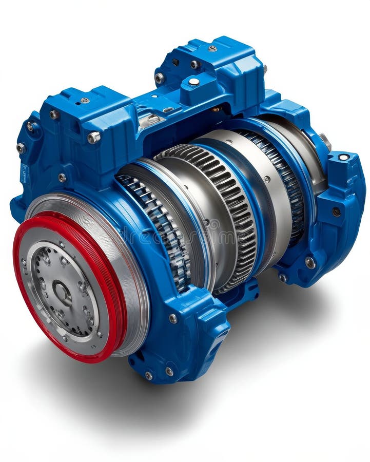 Close-up View of a Blue Industrial Gearbox with Multiple Gears and a ...