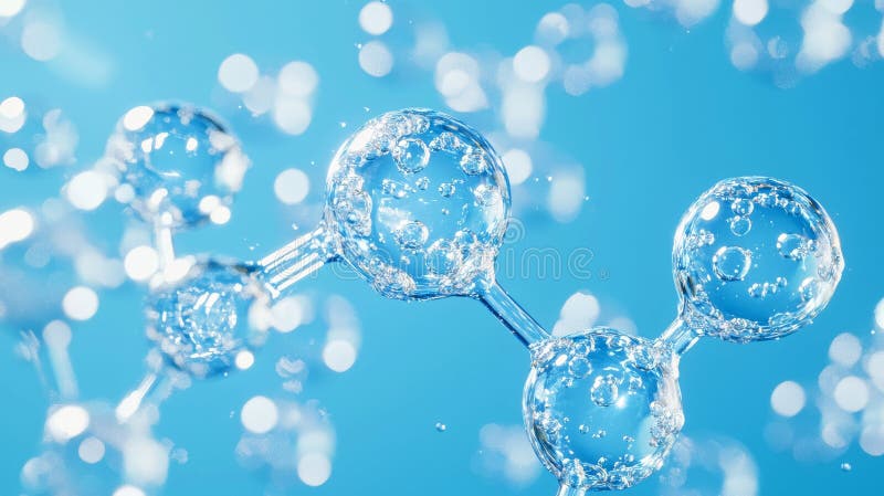 A Close-up View of Blue Molecule Atom Structures on a Blue Liquid Serum ...