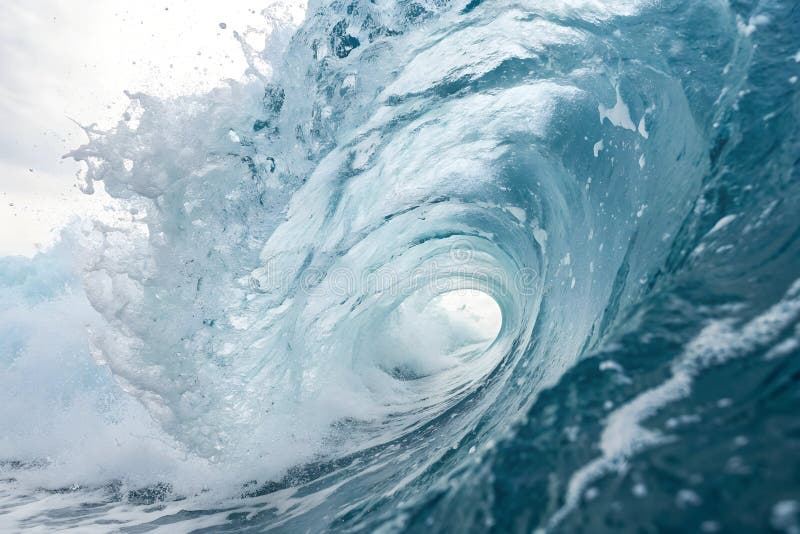 Close Up View of the Blue Ocean Waves Creating Beautiful Curve Stock ...