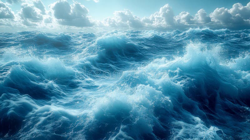 A Close-up View of Blue Ocean Waves in Motion, Capturing the Powerful ...