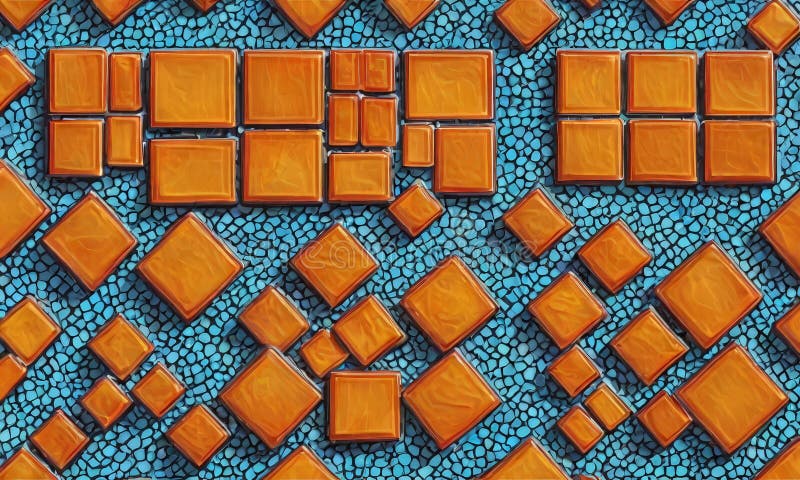Close-up View Blue and Orange Mosaic Pattern, Featuring Repeating ...