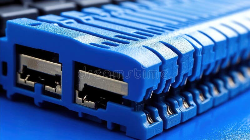 Close-up View of Blue Plastic USB Connectors and Wiring Stock Image ...