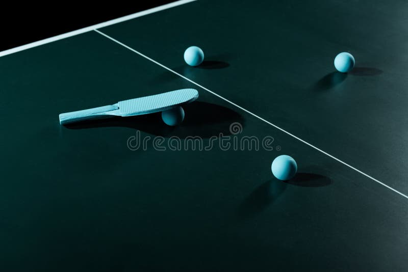 Close Up View of Blue Tennis Racket and Balls Stock Photo - Image of ...