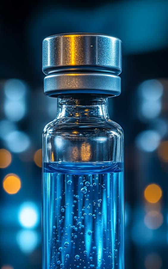 Close-up View of a Blue Vial with Bubbles Stock Image - Image of modern ...