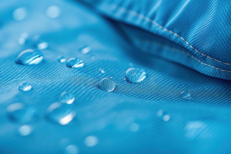 Close-up View of Blue Waterproof Fabric with Water Droplets Evenly ...
