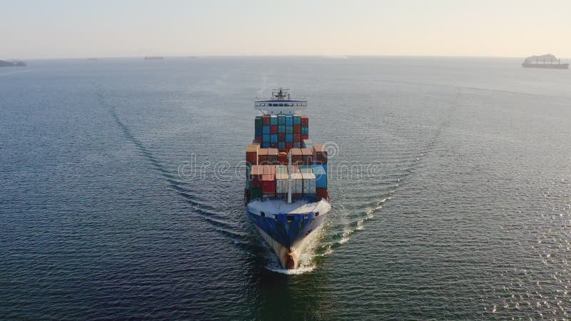 A Close-up View of the Bow of a Container Ship Breaking Waves Stock ...