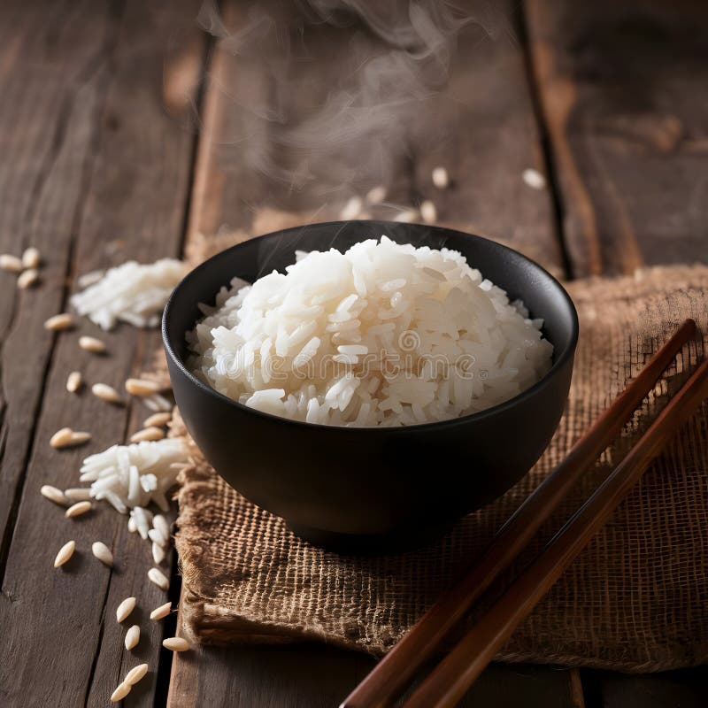 Close-up View of a Bowl of White Rice Stock Illustration - Illustration ...
