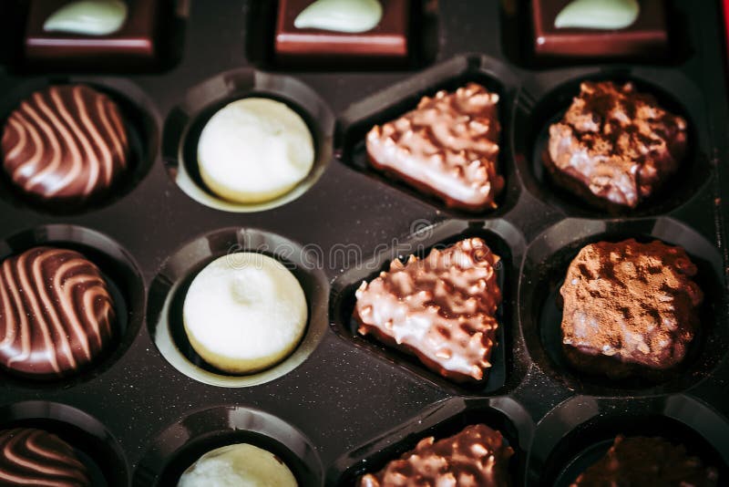 Assortment of Various Chocolates in a Box Stock Photo - Image of snack ...