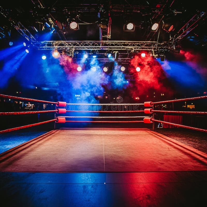 Close Up View of a Boxing Ring Set for Action with Dramatic Lighting ...