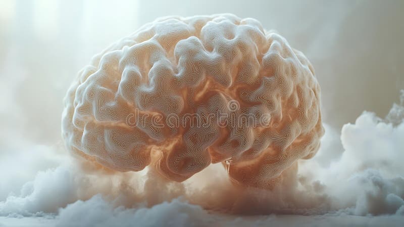 A Close-up View of a Brain-like Structure Emerging from Soft Clouds ...