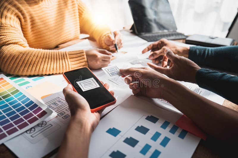 Close Up View of Brainstorm Team of Creative Web Graphic Designer Ux ...