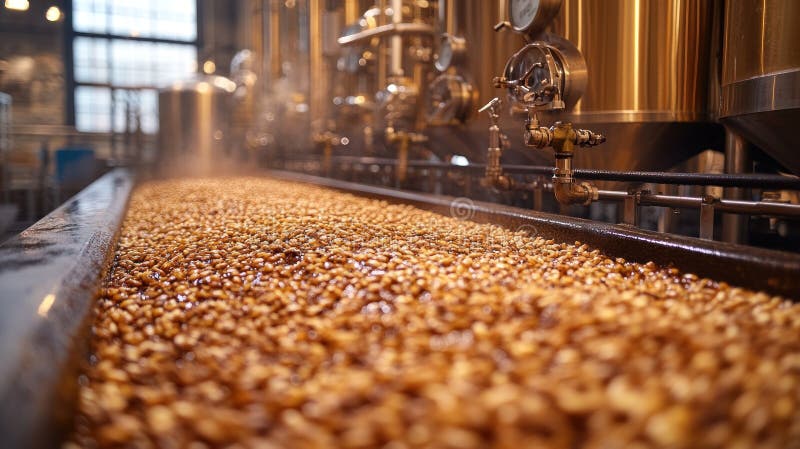 Close-up View of a Brewing Process, with Malt Grains Moving on a ...