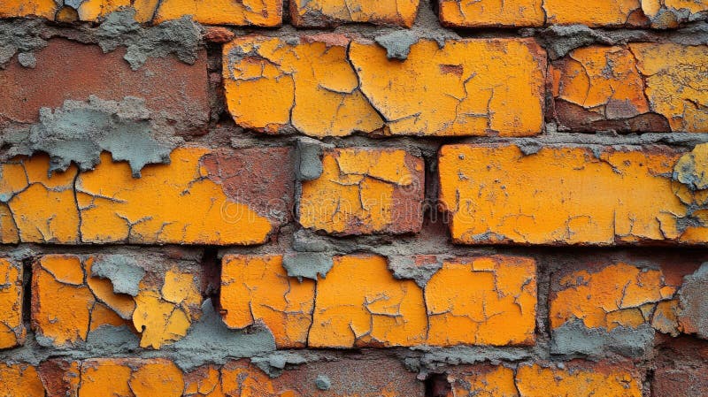 A Close-up View of a Brick Wall with Worn, Peeling Paint Stock Photo ...