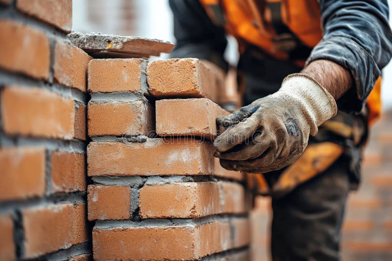 Bricklayer Placing Bricks in a Wall Stock Illustration - Illustration ...