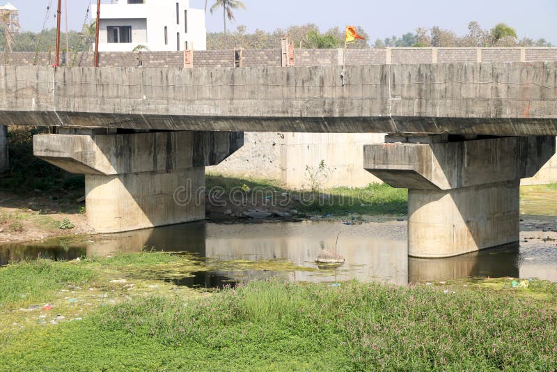 Close-up View of Bridge with Pillar on River Stock Image - Image of ...