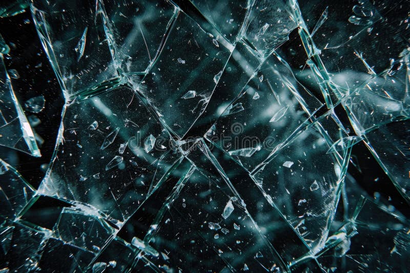 A Close-up View of a Broken Glass Surface with Sharp Edges and ...