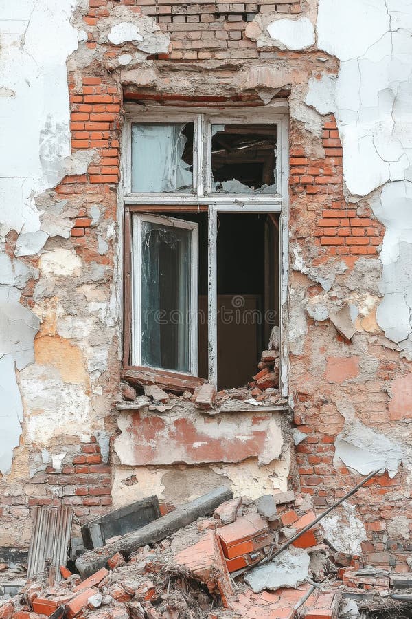 Broken Window in a Dilapidated Brick Building Stock Illustration ...