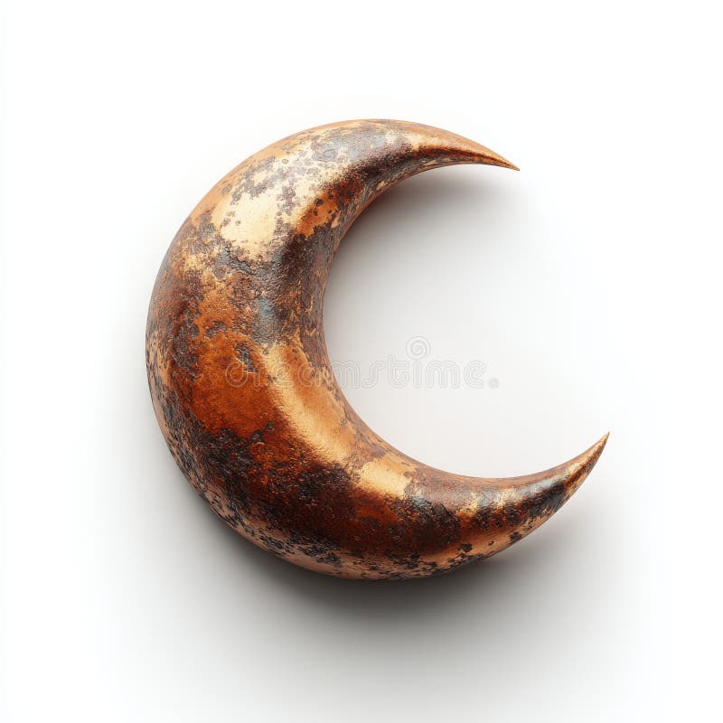 Bronze Crescent Moon Sculpture on White Background Stock Illustration ...