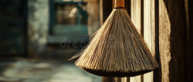 A Close-up View of a Broom Hanging on a Wall Stock Photo - Image of ...