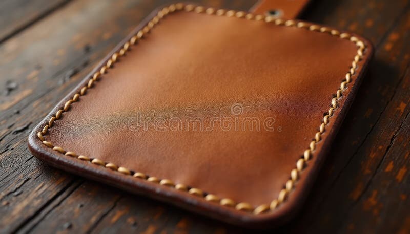 Close-up View of Brown Leather Patch. Stitched Border Highlights ...