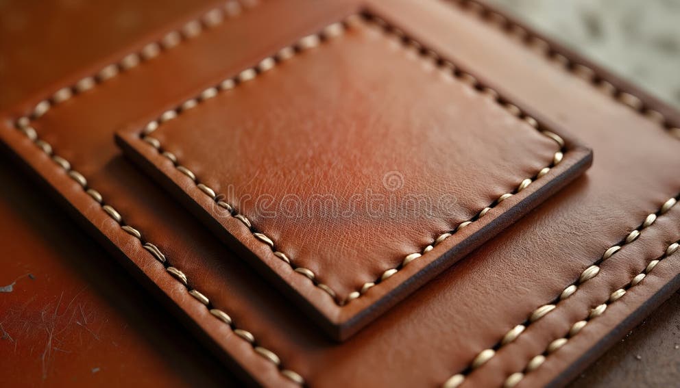 Close-up View of Brown Leather Patch with Stitched Border. Leather ...