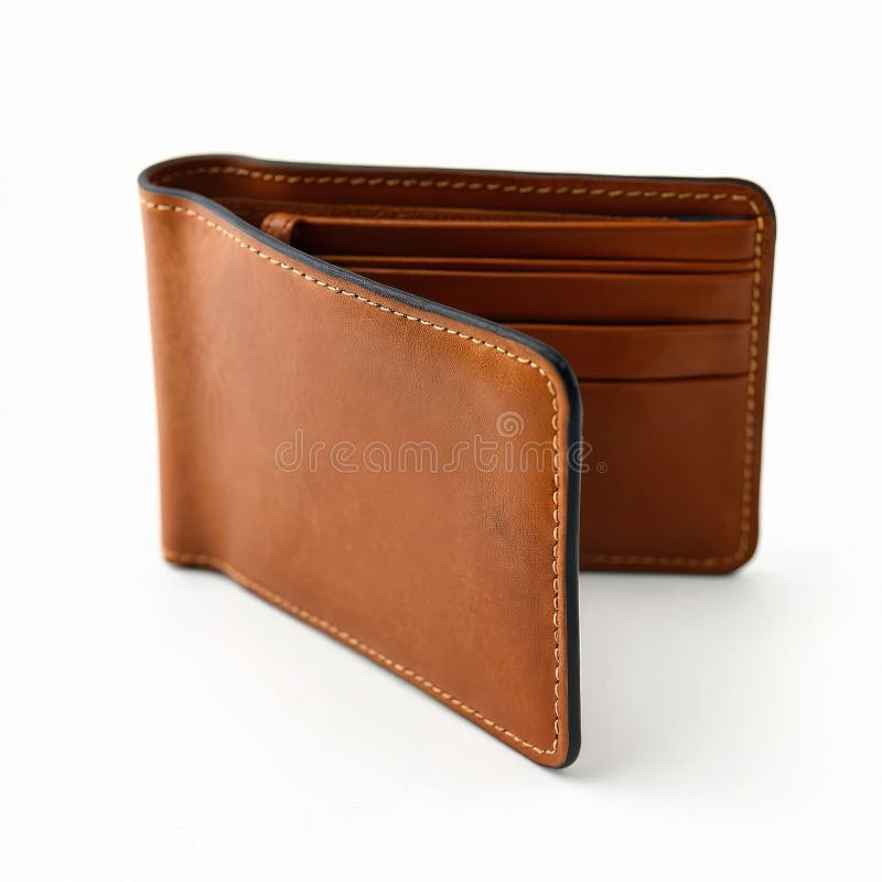 Close-up View of Brown Leather Wallet Open. High Quality Craftsmanship ...
